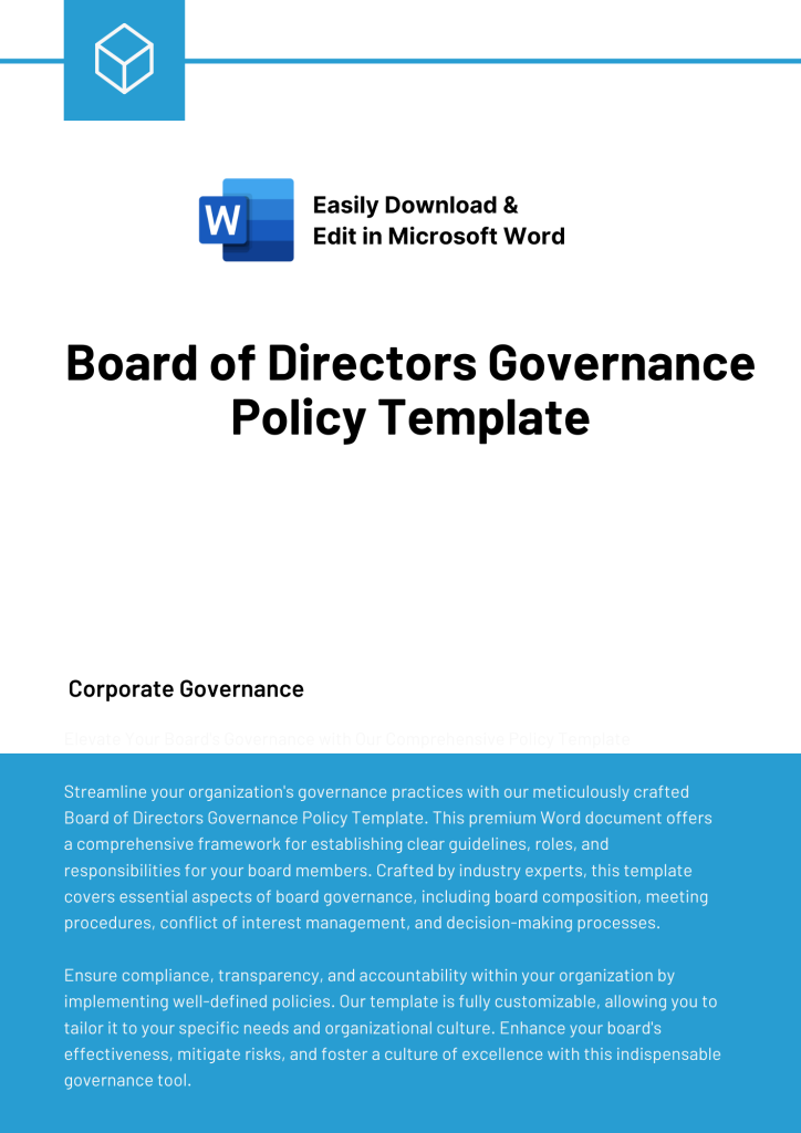 Board of Directors Governance Policy Template - Expert Policy Templates
