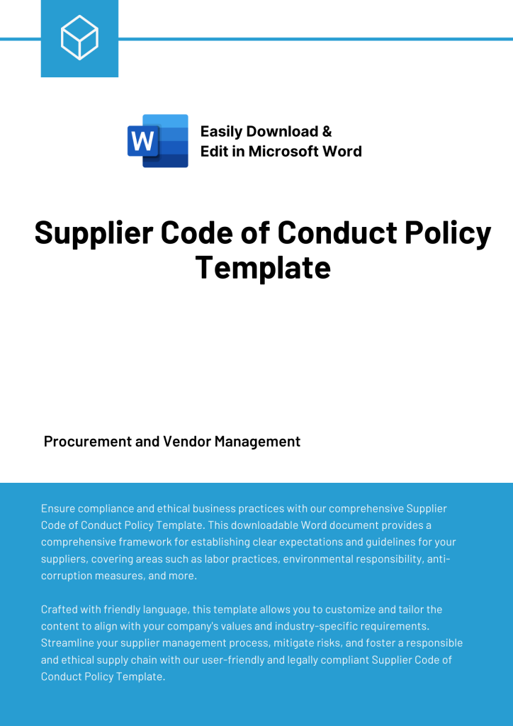 Supplier Code of Conduct Policy Template - Expert Policy Templates
